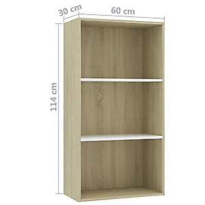 Camerina 3-Tier Book Cabinet 3 Tier Shelf Organizer Bedroom Storage and Organization Corner Book Shelf Office Open Bookshelf White and Sonoma Oak 23.6"x11.8"x44.9" Engineered Wood