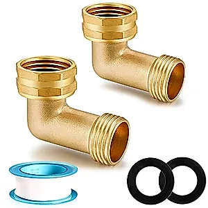 YELUN Garden Hose Elbow Connector 90 Degree Solid Brass Pipe Fittings Hose Elbow -Eliminates Stress and Strain On RV Water Intake Hose Adapter 3/4" FHT x 3/4" MHT (2 SETS)