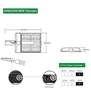 HYPAILUSLED Power Switchable 200W 240W 300W LED Shoebox Light 3000K 4000K 5000K CCT Adjustable Outdoor Commercial Parking Lot Street Yard Area Lighting Fixtures 110-277V (AM Slip Fitter Bracket)