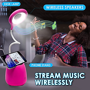 Aduro U-Light Aduro U-Light Desk Lamp Table Light with Wireless Speaker & Phone Stand Desk Organizer, Flexible Gooseneck Table Lamp - Perfect for Home Office Pink