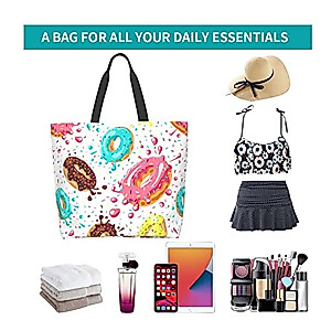 Donut Print Tote Bag Shoulder Bag for Women 19.7x15.7Inch