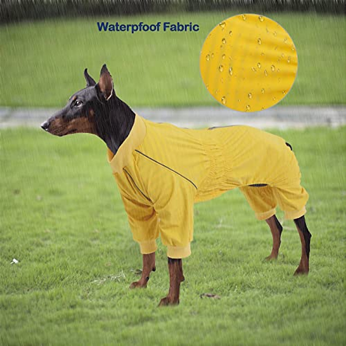 Brabtod Waterproof Dog Raincoat with Legs Double Layer Dog Clothes Full Body Dog Rainproof Jacket with Reflective Zipper Closure, Trousers Suit Ideal for Small Medium-Yellow-XXL