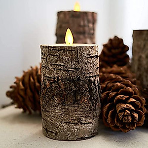 Incredle Birch Flameless Candles Moving Flame Battery Operated Candles Set of H4 5" 6" xD3 Real Wax Flickering LED Pillar Candles with 10 Key Remote Timer