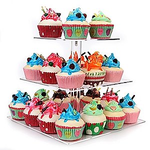 3 Tier Square Clear Acrylic Cupcake Stand, Clear Cupcake Display Stand Tower Tree, Tiered Cupcake Carrier Dessert Stands