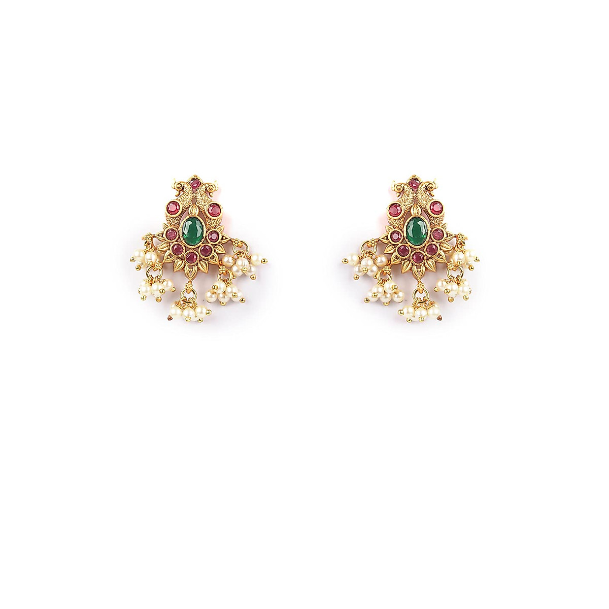 Priyaasi Indian Choker Jewelry Set for Women | Festive Kemp Stone Jewellery | Peacock-Inspired Design | Gold-Plated | Brass Metal | Pearl Drop | Indian Bridal Jewelry Set for Wedding