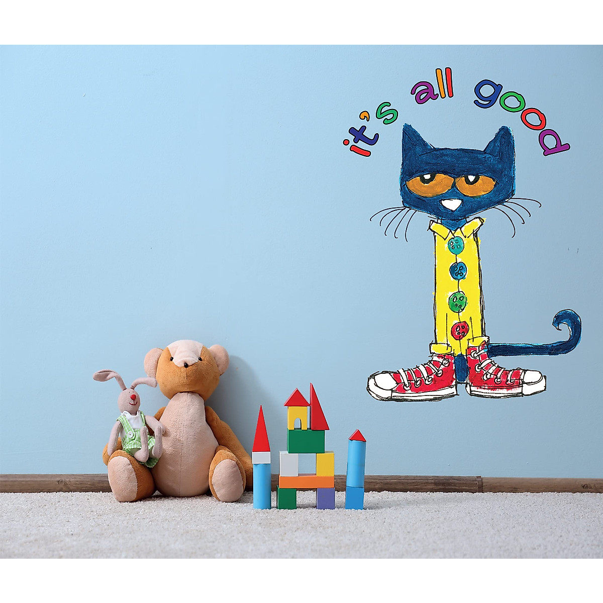 Kids Bedroom Nursery Pete The Cat Decal Home Art Picture Book Cat Design Vinyl Wall Decal | Adhesive Living Room Cartoon Cat Character Decor Vinyl Wall Decoration Sticker (24" x 30")