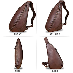 Genuine Leather Sling Bag Crossbody Motorcycle Bag Handmade Chest Bag Hiking Daypack Retro Shoulder Backpack Vintage (LightBrown)