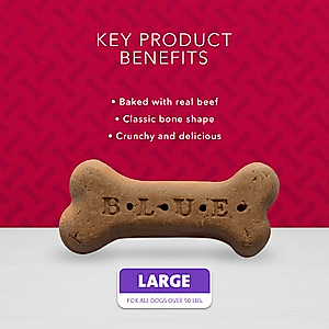Blue Buffalo Bones Natural Crunchy Dog Treats Large Dog Biscuits Beef, 16oz. Bag, 4 Count