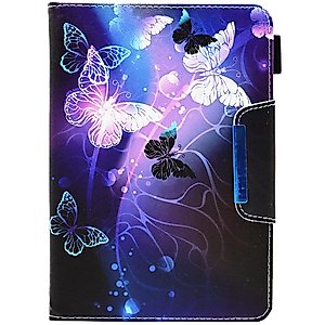 Nannxiebky Universal 10 10.1 Inch Android Tablet Case, Multi-Angle Viewing Stand PU Leather Wallet Tablet Case for 9 10 10.1 Inch and More 9.0" - 10.5" Tablet, Purple Butterfly