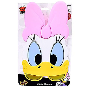Sun-Staches Disney Official Daisy Duck Sunglasses Costume Accessory, UV400 Lenses, Yellow Frames with Pink Bow Mask, One Size Fits Most