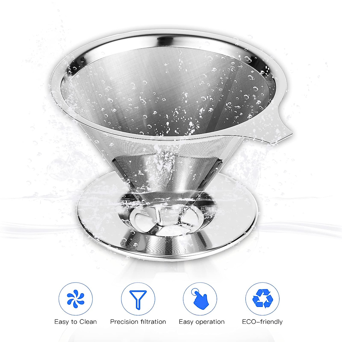 Pour Over Paperless Coffee Dripper, Reusable Stainless Steel Pour Over Coffee Filter With Cup Stand , For Chemex and Most Coffee Pot, Tumbler, Mug