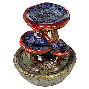 Toadstool Rustic Zen Indoor Cascading Small Tabletop Water Fountain 3-Tier Ceramic 9 1/4" for Table Desk-Top Home Office Bedroom House Relaxation Living Room - John Timberland