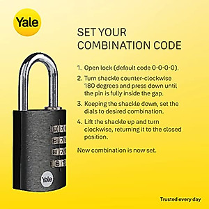 Yale 2 Pack 4 Digit Combination Lock Outdoor Waterproof Padlock for School Gym Locker, Sports Locker, Fence, Toolbox, Gate, Case, Hasp Storage (Black)