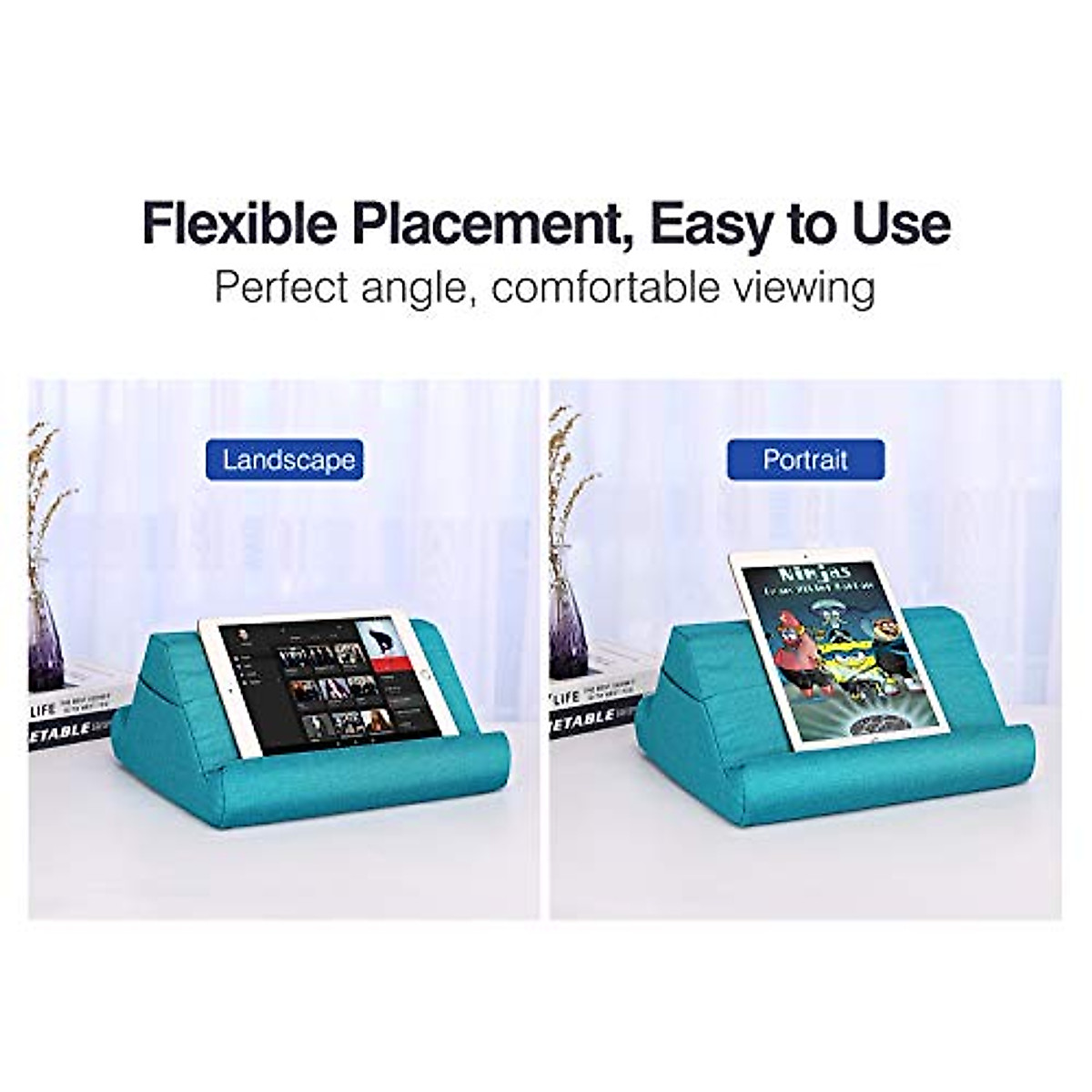 MoKo Tablet Pillow Holder, Pillow for iPad Multi-Angle Soft Tablet Stand Up to 12.9" for Xmas Gift, eReader, Fit with iPad 9, iPad Mini 6,iPad 10th, iPad Pro 11/12.9 2022,Galaxy Tab S9/S9+,Sea Blue