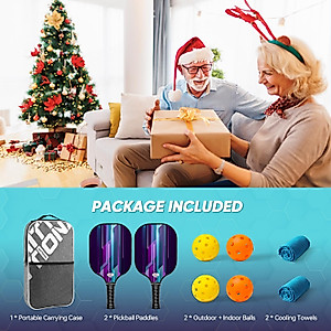 Pickleball Paddles Set of 2 - Fiberglass Pickleball Paddles for Beginners, USAPA Approved Pickle Ball Rackets 2 Pack with 4 Pickleball Balls, 1 Pickleball Net Bag, Paddles Ball Set Outdoor Indoor