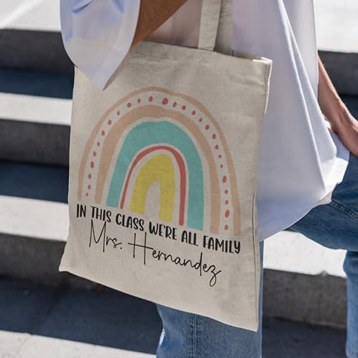 Personalized Teacher’s Day Tote Bag w/Name & Text – Customized Teacher Appreciation Gifts – Custom Canvas Shoulder Bag – Customize Gift for Women