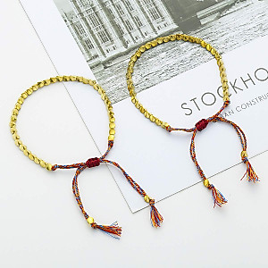 Wremily 2 Pcs Tibetan Copper Bead Bracelet Set Handmade Braided Cotton Bracelet Lucky Rope Bracelet Adjustable Friendship Bracelet Gift for Women Men