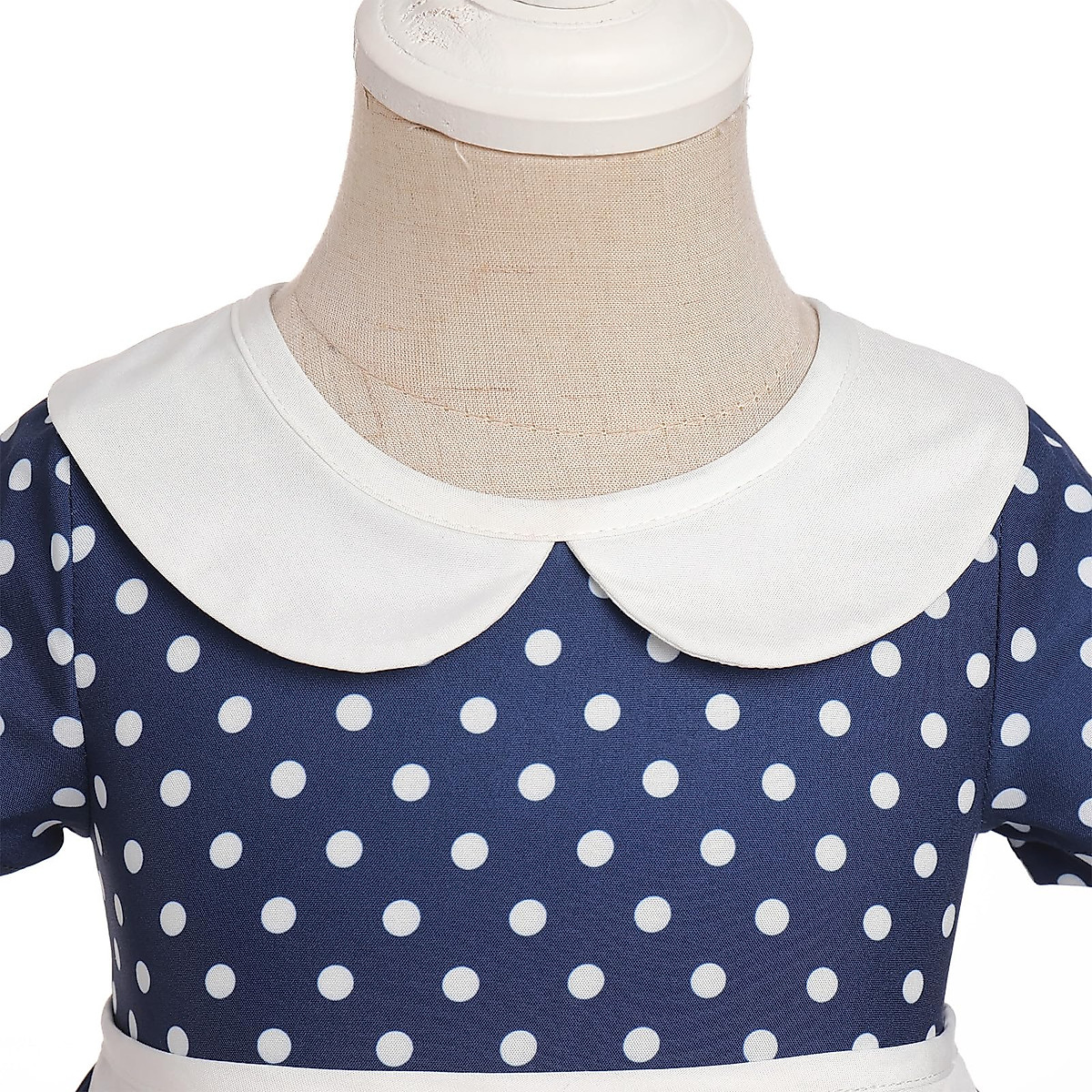 IDOPIP 1950s Housewife Costume for Girls Kids Baby Halloween Birthday Party Dress up Retro Polka Dot Print Tutu Dress with Apron + Headband Housewife Outfit Navy Blue Polka Dot - Heart 9-12 Months