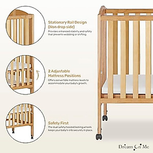 Dream On Me 2 in 1 Portable Folding Stationary Side Crib in Natural, Greenguard Gold Certified , 40x26x38 Inch (Pack of 1)