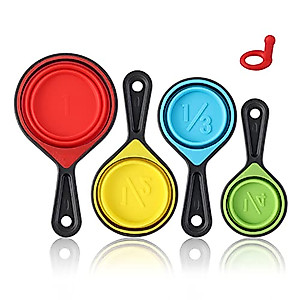 Collapsible Colander - 2 Pc Strainer Plus Portable Food Grade Silicone Measuring Cups and Spoons - Pasta Strainer for Draining, Vegetables, Fruits 1 Medium 4-Quart & 1 Small 2-Quart - Home Essentials