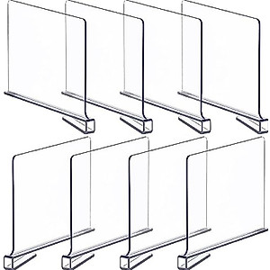 Decoile 8 PCS Clear Acrylic Shelf Dividers for Closet Organization, Closet Clothes dividers, Wood Shelves Organizer for Bedroom, Kitchen, Office, Cabinets and Bathroom.
