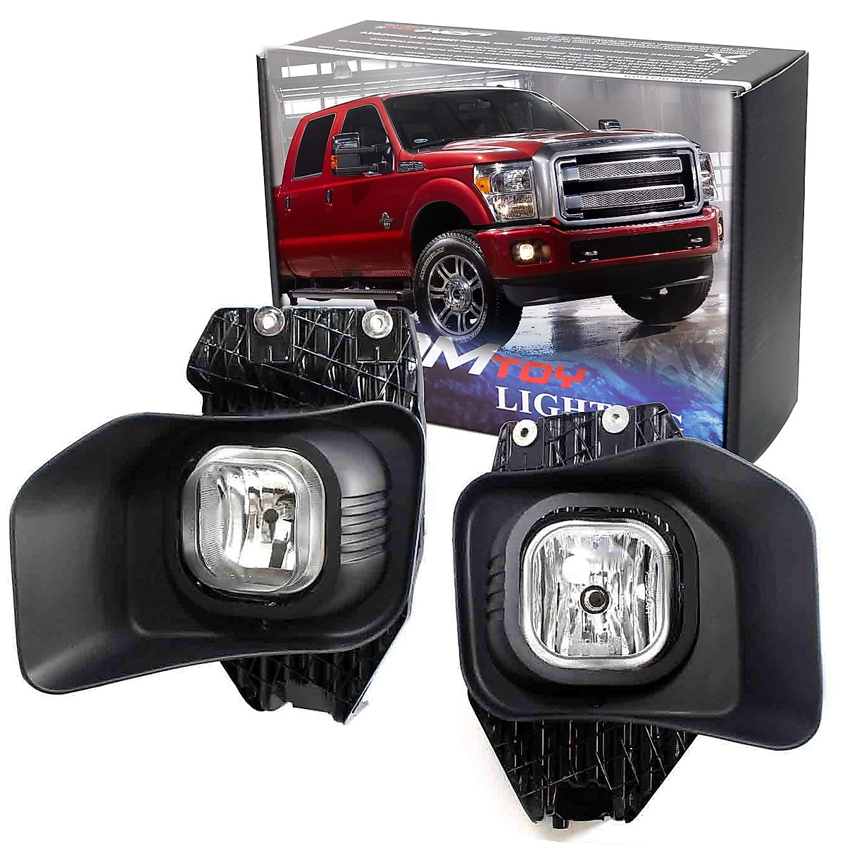 iJDMTOY Complete Set Fog Lights Foglamp Kit with Halogen Bulbs, Wiring On/Off Switch and Garnish Bezel Covers Compatible with 2011-2016 Ford F-250 F-350 F-450 Super Duty