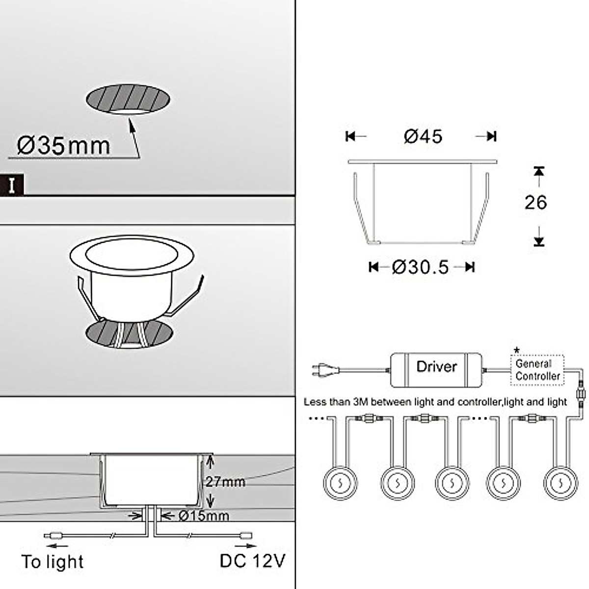 LED Deck Lights Kit Bluetooth Controlled, Sumaote 6 pcs Φ1.77" Low Voltage Recessed Deck Lighting Outdoor Waterproof Garden Landscape Soffit Stair Steps Warm White LED Lighting