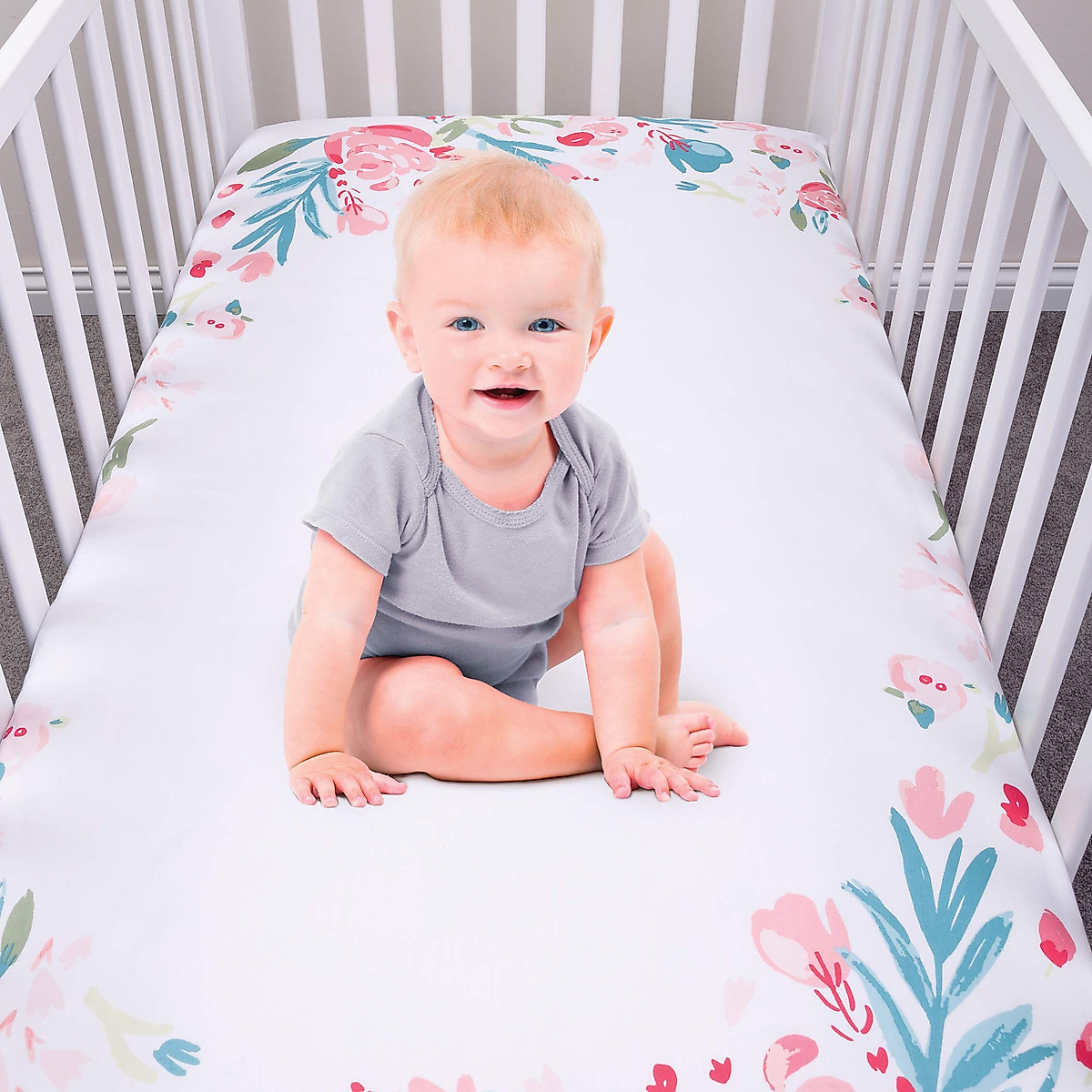 My Tiny Moments Painterly Floral Photo Op Fitted Crib Sheet