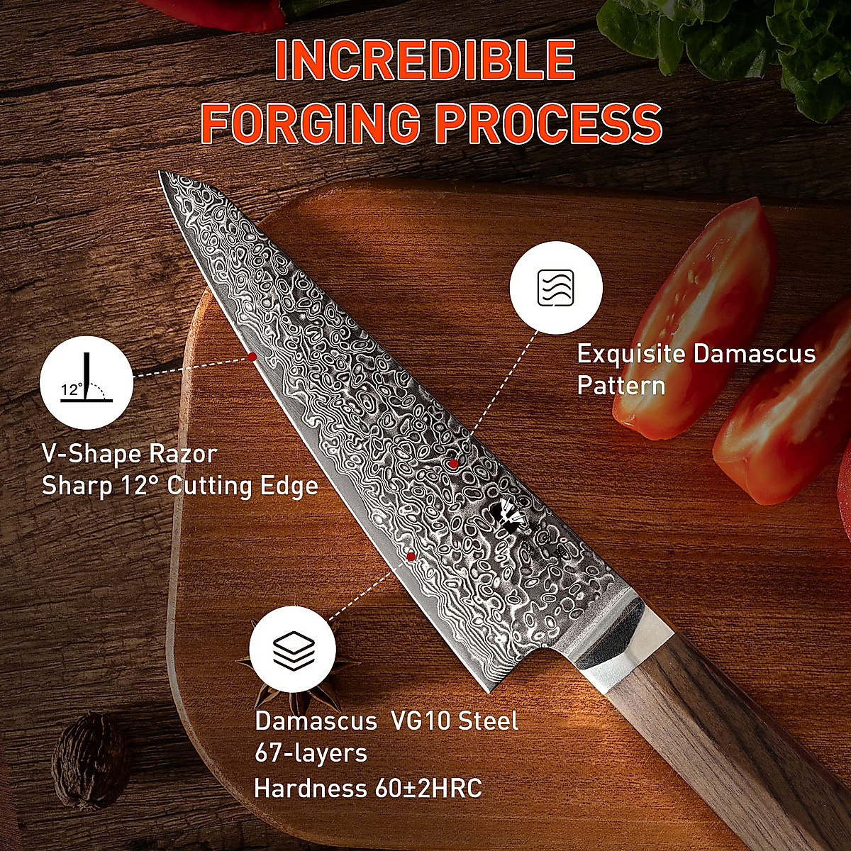 FUJUNI Steak Knives Set of 4 with In-Drawer Knife Block, 5 inch Damascus Steak Knife Set VG-10 Damascus Super Steel 67-Layer Non Serrated Steak Knives with Natural Wood Handle, Gift Box