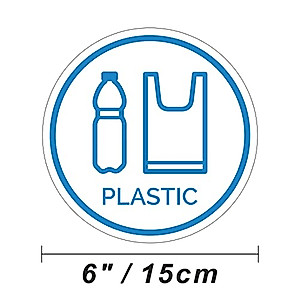 6 Pack Glass, Paper, Plastic, Metal, Trash, Recycle Sign Stickers - Self-Adhesive Vinyl Decal Recycle Logos - Eco-Friendly Trash Can Signs - 6" - Indoor & Outdoor Use - Waterproof & UV Protected
