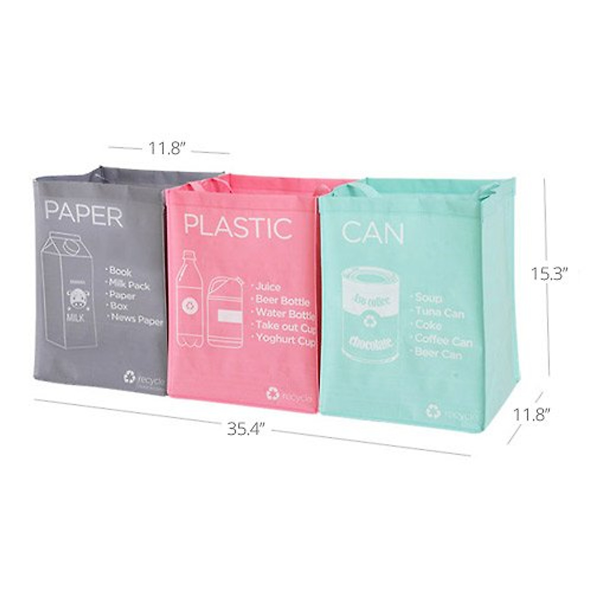 Ribens Recycle Bag Separate Recycle Bin Waterproof Waste Baskets Compartment Container Separate Recycling Bins Multipurpose Separator Box Set Front Recycle Separate Back Laundry Separate