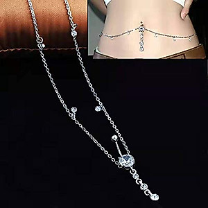 KunBead Piercing Navel Waist Chain Dangle Titanium Belly Button Rings Pink Crystal Body Jewelry