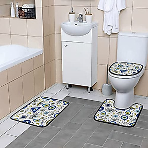 4PCS Abstract Eyes Pattern Shower Curtain Set with Non-Slip Rugs, Toilet Lid Cover and Bath U-Shaped Mat, Bathroom Decor Set Accessories Waterproof Shower Curtain Sets with 12 Hooks