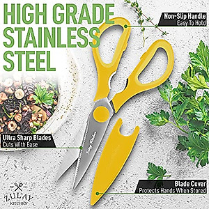 Zulay Kitchen Scissors Heavy Duty - Ultra Sharp Stainless Steel Kitchen Shears With Protective Cover - Multipurpose Food Scissors & Meat Scissors For Poultry, Fish, Herbs, & More (Yellow)