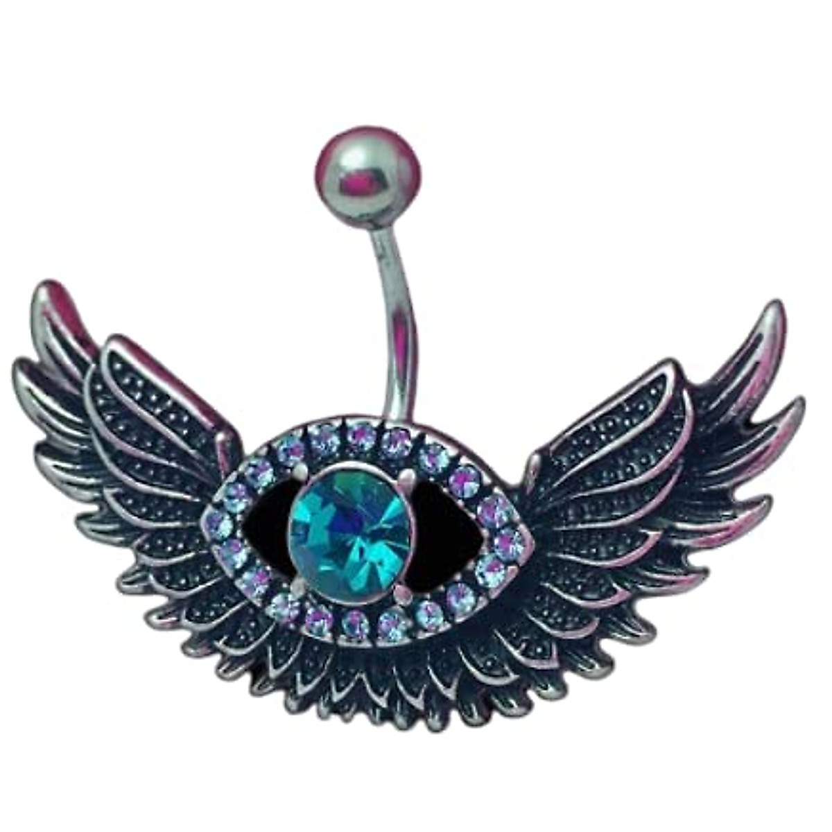 Pierced Republic 14G Curved Barbell Belly Button Piercing - Blue Gem Eye w/ Silver Wings
