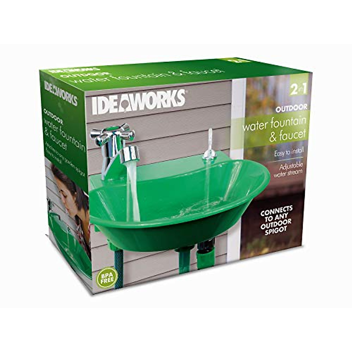 2-in-1 Outdoor Water Fountain and Faucet, Green