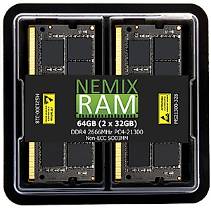 NEMIX RAM 64GB (2X32GB) DDR4 2666MHZ PC4-21300 2Rx8 1.2V CL19 260-PIN Non-ECC SODIMM Laptop PC Memory KIT