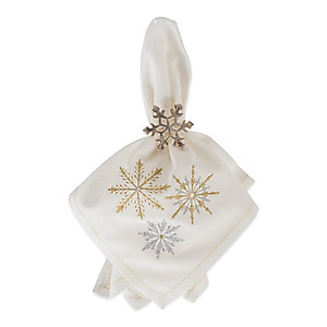 DII Holiday Dining Table Linen Sparkle Metallic Kitchen Décor, Napkin Set, 20x20, Gold & Silver Snowflakes, 6 Piece