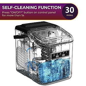 R.W.FLAME Countertop Ice Maker 9 Bullet Ice Cubes in 6 Mins, 26.5lbs/24Hrs, Ice Maker Machine with Self-Cleaning, Basket and Scoop for Home Office Kitchen Bar Party, Black