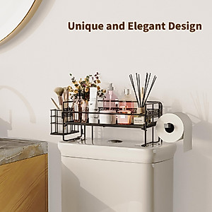 Iirios Over The Toilet Storage, 1-Tier Folding Bathroom Shelf Over Toilet, Over Toliet Organizer with Metal Basket and Paper Holder, Above Toilet Storage Shelf, No Assembly, No Drilling Space Saver