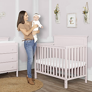 Dream On Me Ava 4-in-1 Convertible Mini Crib in Blush Pink, Greenguard Gold Certified, Non-Toxic Finish, Comes with 1" Mattress Pad, with 3 Mattress Height Settings