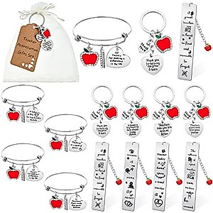 20 Pcs Teacher Appreciation Gifts in Bulk Include 4 Teacher Keychain 4 Teacher Bookmark 4 Teacher Bracelet 4 Tags 4 Organza Bag for Teacher End of Year Valentine Christmas Graduation Gift Supplies