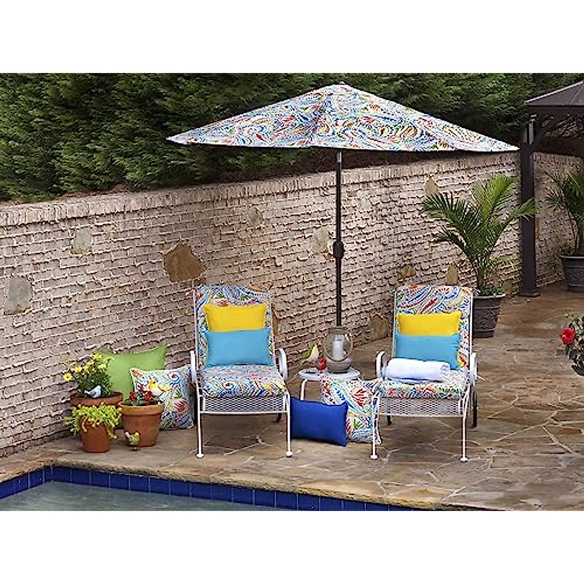 Pillow Perfect Fresco Solid Indoor/Outdoor Lumbar Pillow Plush Fill, Weather and Fade Resistant, Lumbar - 11.5" x 18.5",, Blue, 2 Count