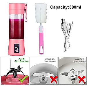Portable Blender USB Rechargeable, Small Blender Single Serve, Personal Size Blender Travel Blender Juicer Cup 380ml (FDA, BPA free) (Pink)