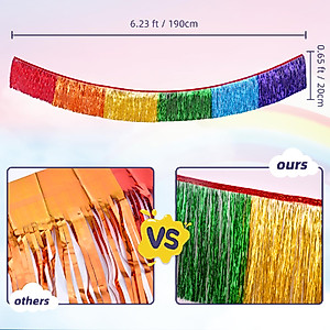 LOLStar Rainbow Foil Fringe Garland Party Decorations, 6 Feet Rainbow Tinsel Metallic Glitter Banner, Hanging Rainbow Table Skirts for Birthday Wedding Christmas Pride Month Parade Floats Decor