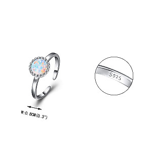 EVER FAITH 925 Sterling Silver Daily Dainty Finger Accessory Prong Setting Round White Opal Adjustable Cuff Ring