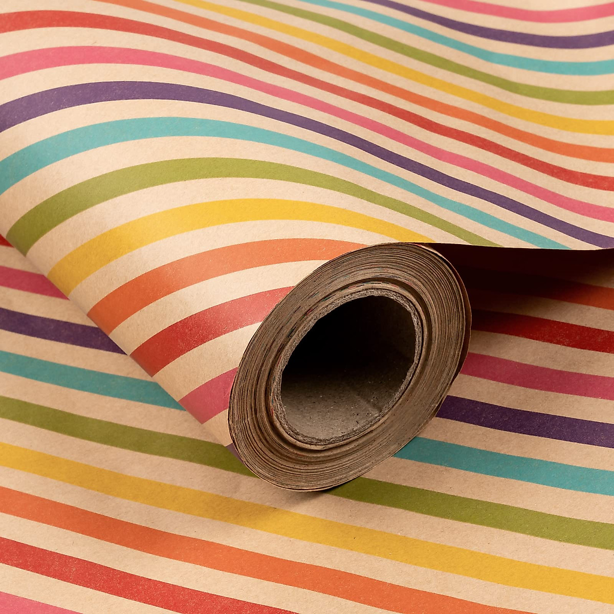 RUSPEPA Kraft Wrapping Paper Roll - Rainbow Stripe Pattern - 24 Inches x 100 Feet