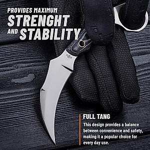 Tactical Karambit Knife with Sheath - Micarta Handle - Fixed Mirror Polished 440C Steel Blade - Small Karambits for Camping Hunting Survival EDC for Men and Women - Fathers Day Gift 2534