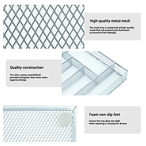 Neudeco Silverware Drawer Organizer Holder, Cutlery Tray Silverware Flatware Storage Divider for Kitchen, Bedroom, Living Room,Mesh Wire with Non-slip foam Feet, 5 Compoment（ Silver）