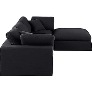 Meridian Furniture 187Black-Sec4A Comfy Collection Modern | Contemporary Upholstered Modular Sectional, Black Linen Textured Fabric Upholstery, Down Feather Cusions, 119" W x 79" D x 34.5" H, Black